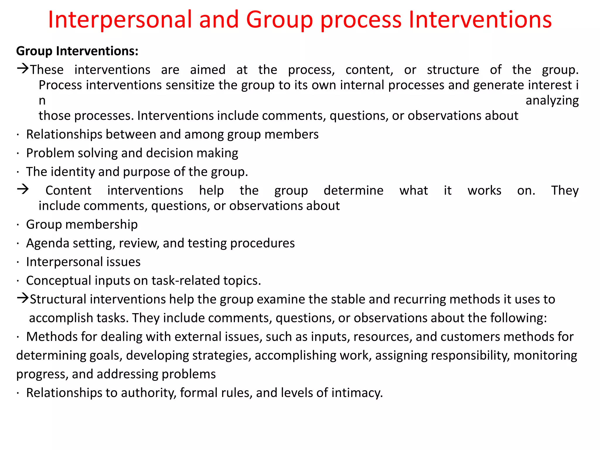Interpersonal and group process interventions | PPTX