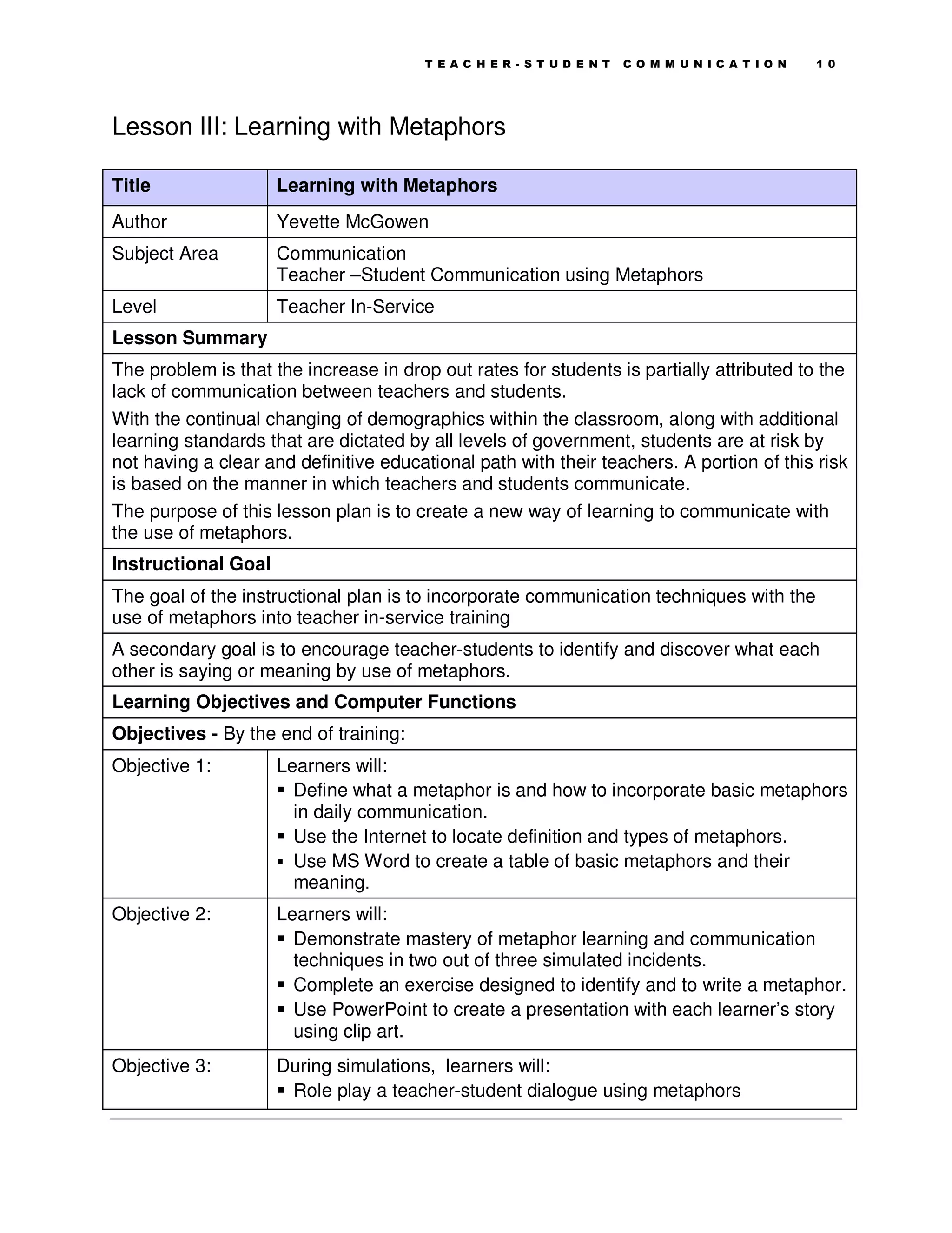 Lesson Plan - Interpersonal Communication | PDF