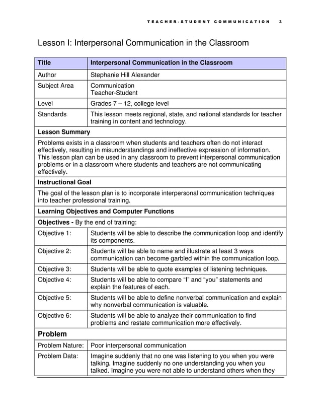Lesson Plan - Interpersonal Communication | PDF