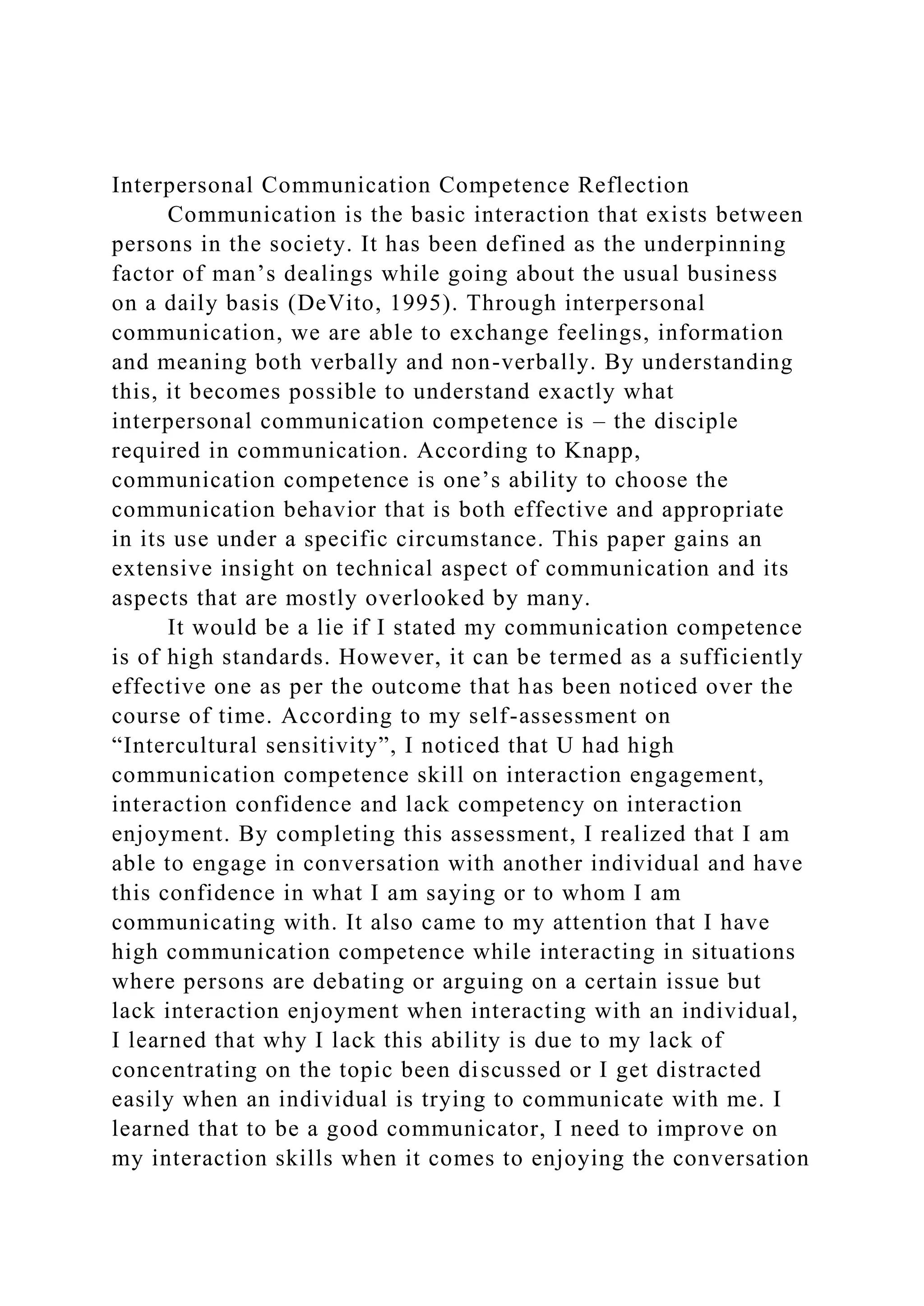 Interpersonal Communication Competence ReflectionCommunication .docx