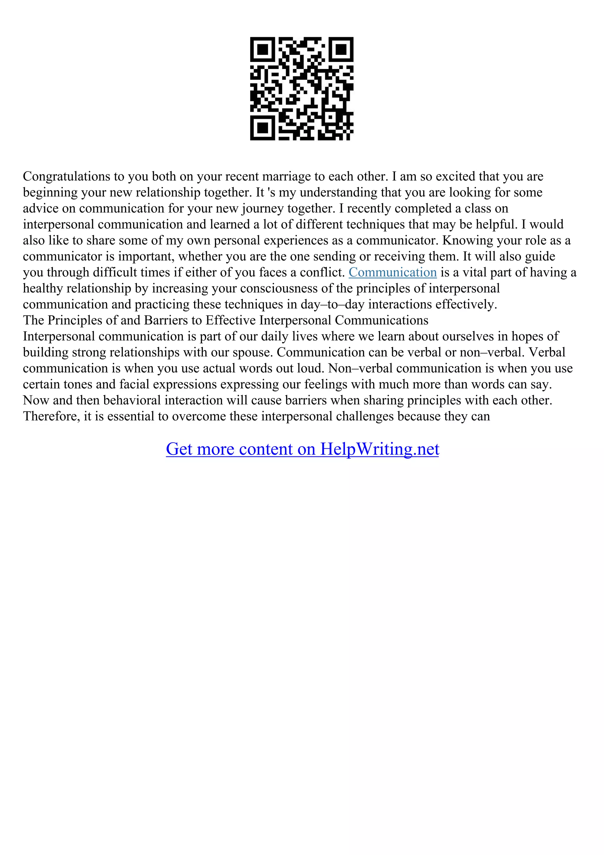 Interpersonal Communication Essay | PDF