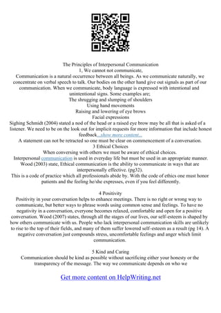 Interpersonal Communication Essay | PDF