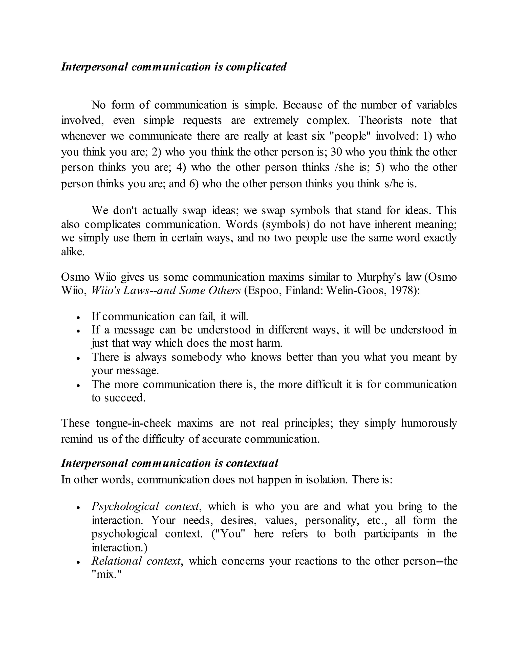 Interpersonal communication (outline) | DOCX
