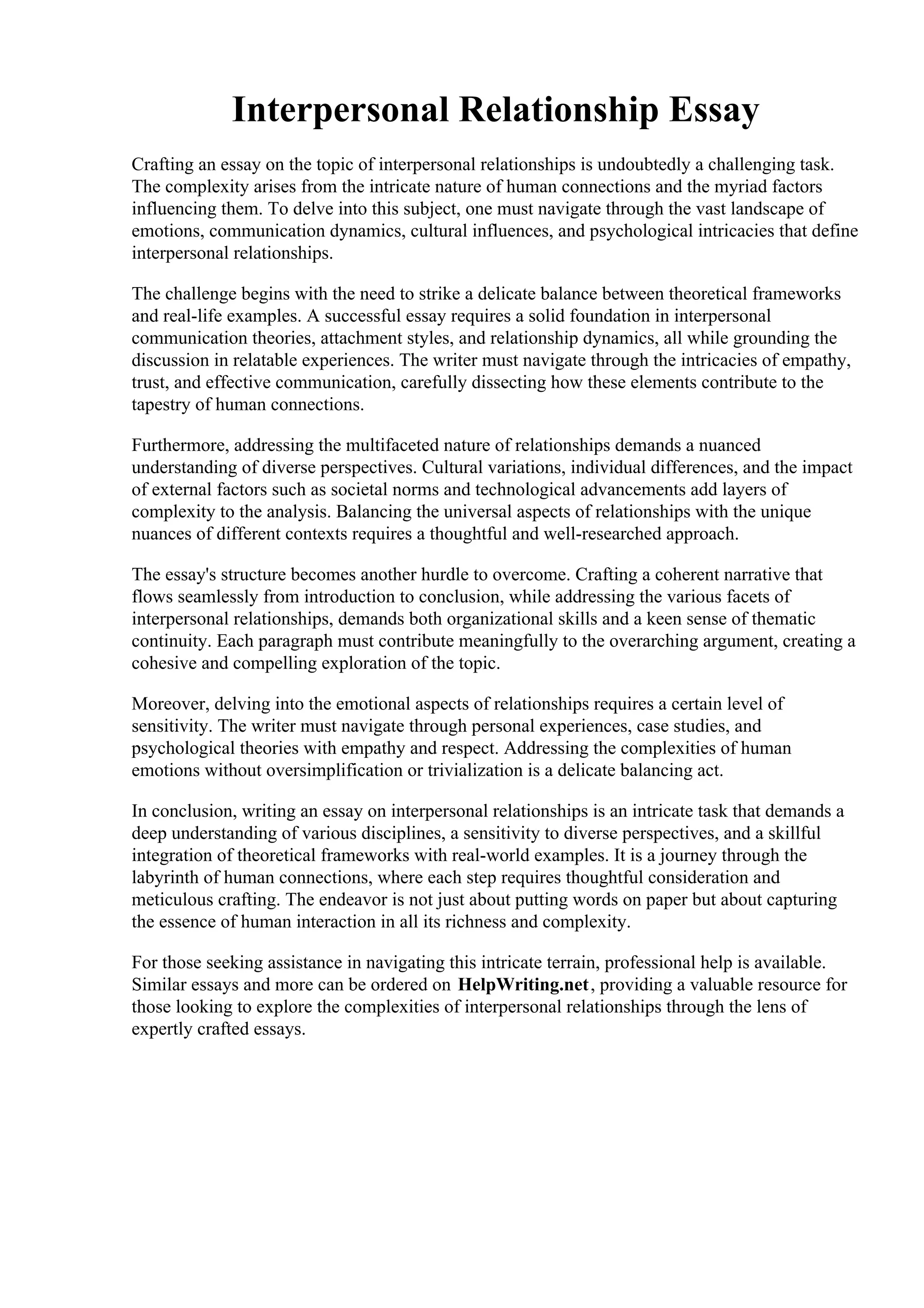 Interpersonal Relationship Essay | PDF