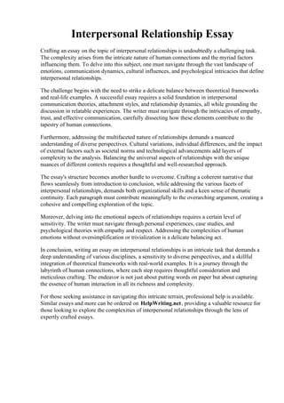 Interpersonal Relationship Essay | PDF