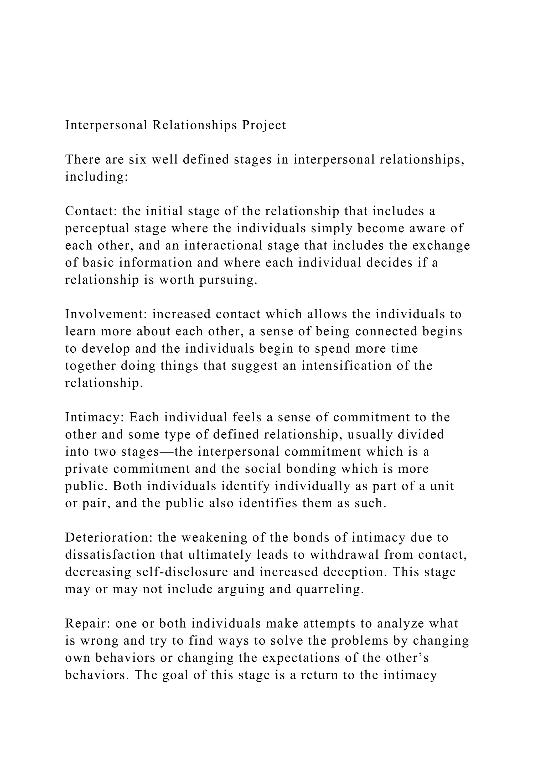 Interpersonal Relationships ProjectThere are six well define.docx