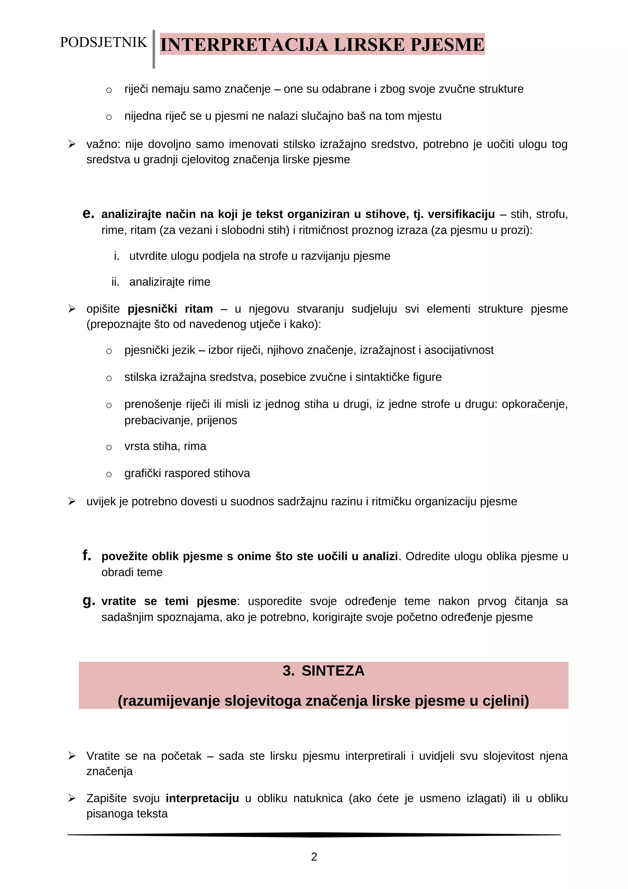 Interpretacija lirske pjesme ( podsjetnik) | PDF