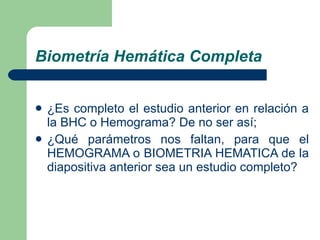 Interpretación clínica de la BHC | PPT