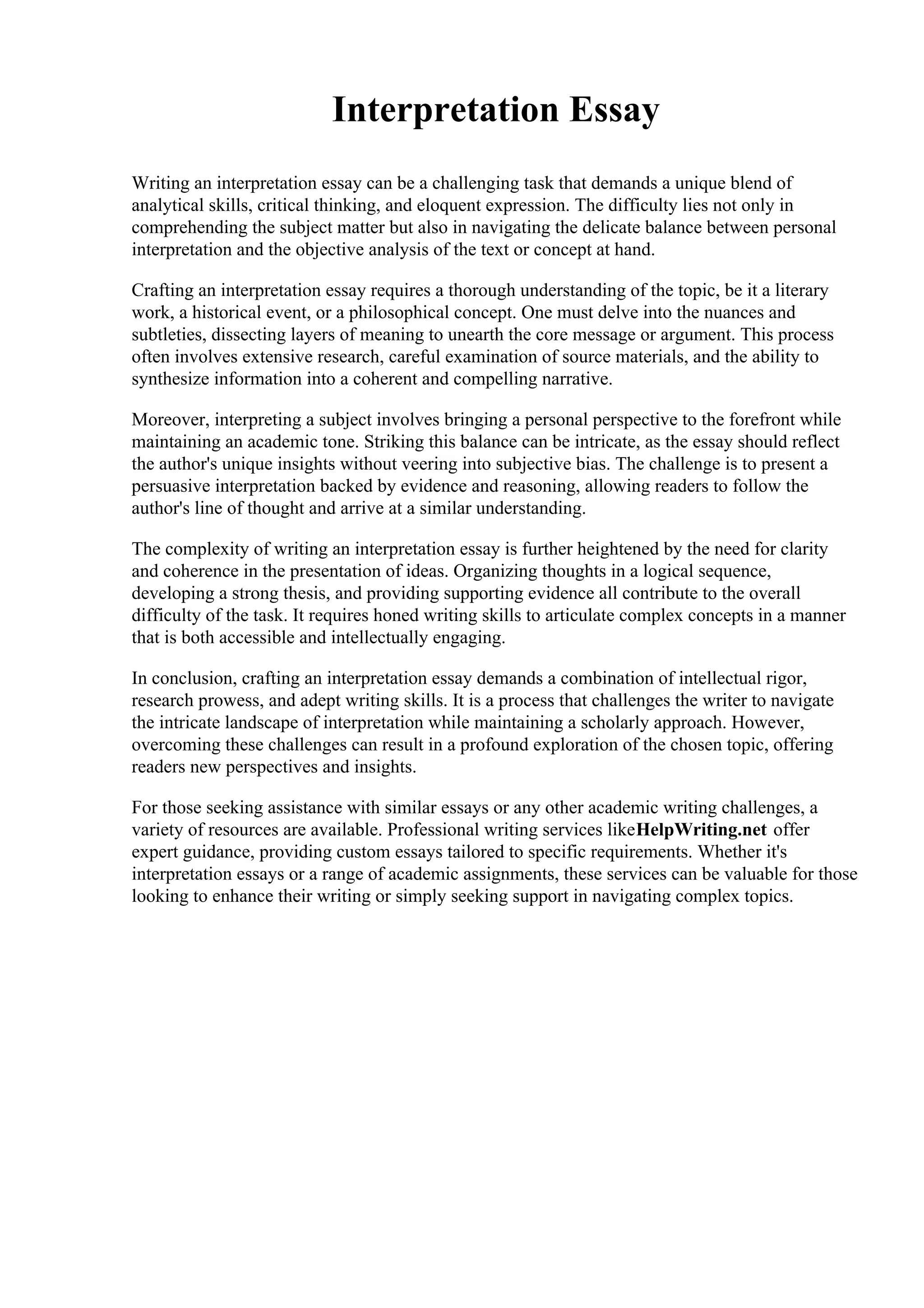 Interpretation Essay. Michigan Technological University | PDF