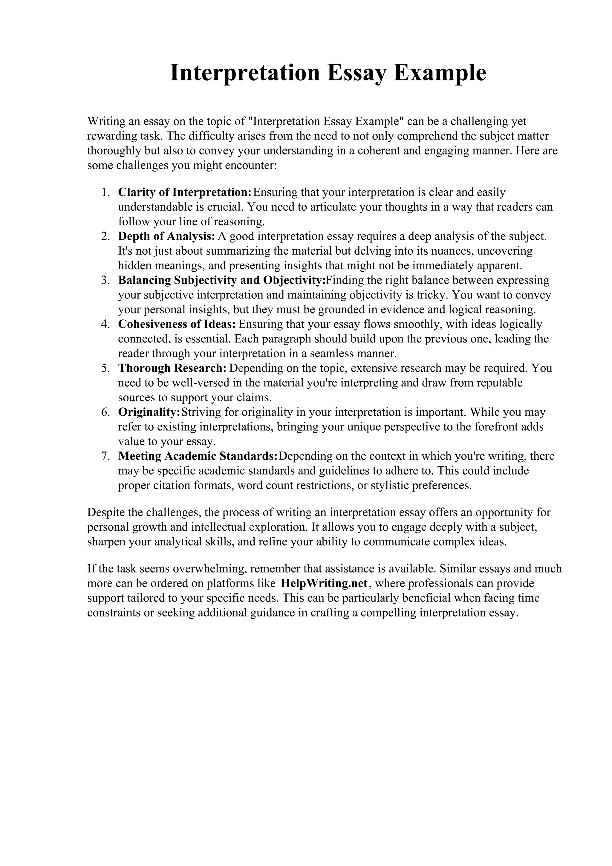 Interpretation Essay Example. South University | PDF | Educational ...