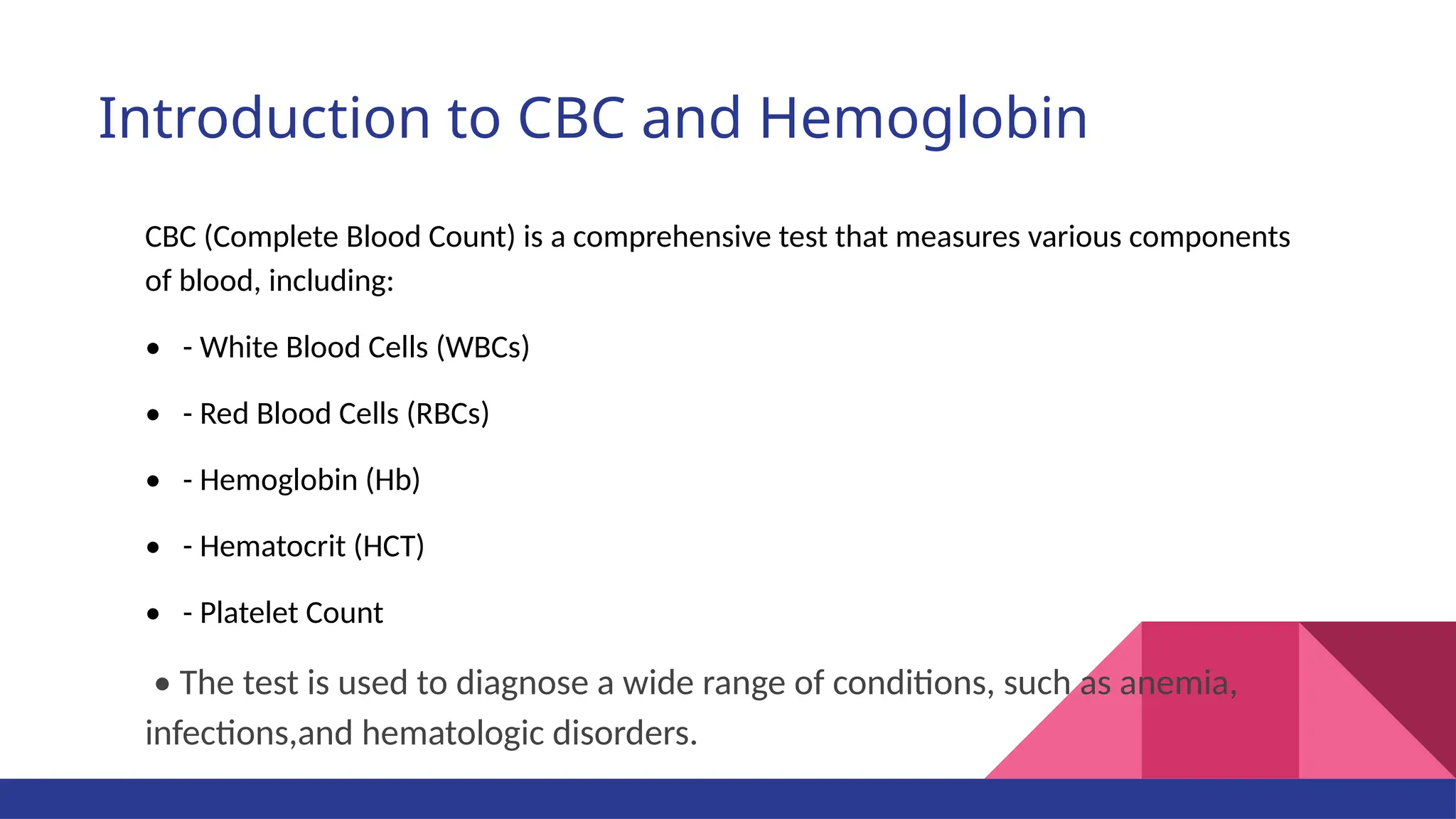 Interpretation of Hb ,CBC and RBC indices | PPTX