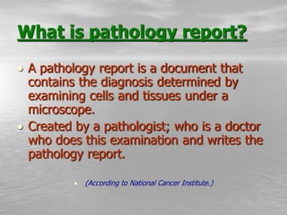 Interpretation of pathology report | PPT