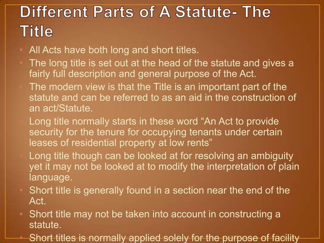 Interpretation of Statutes (English Law) | PPTX