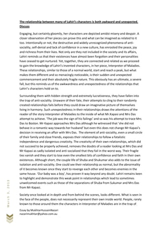 Interpreter of maladies text response vce | DOCX | Single Life | Family ...