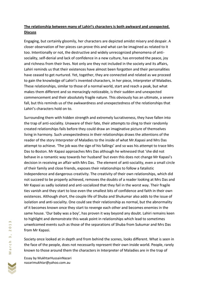 Interpreter of maladies text response vce | PDF