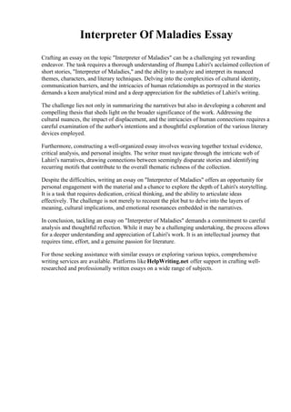 Interpreter Of Maladies Essay.pdf | Books and Literature