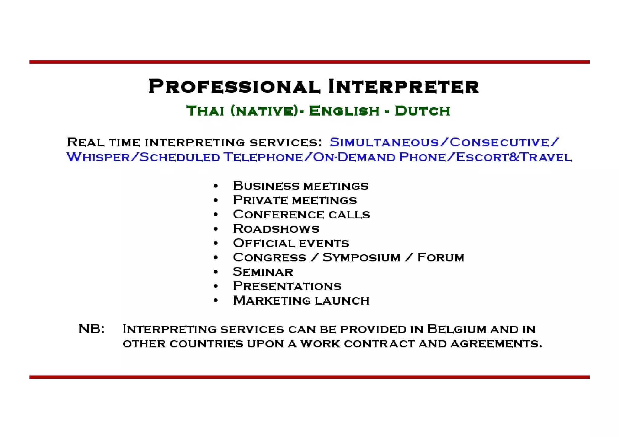 Professional Interpreter: Thai (native) -English-Dutch | PDF