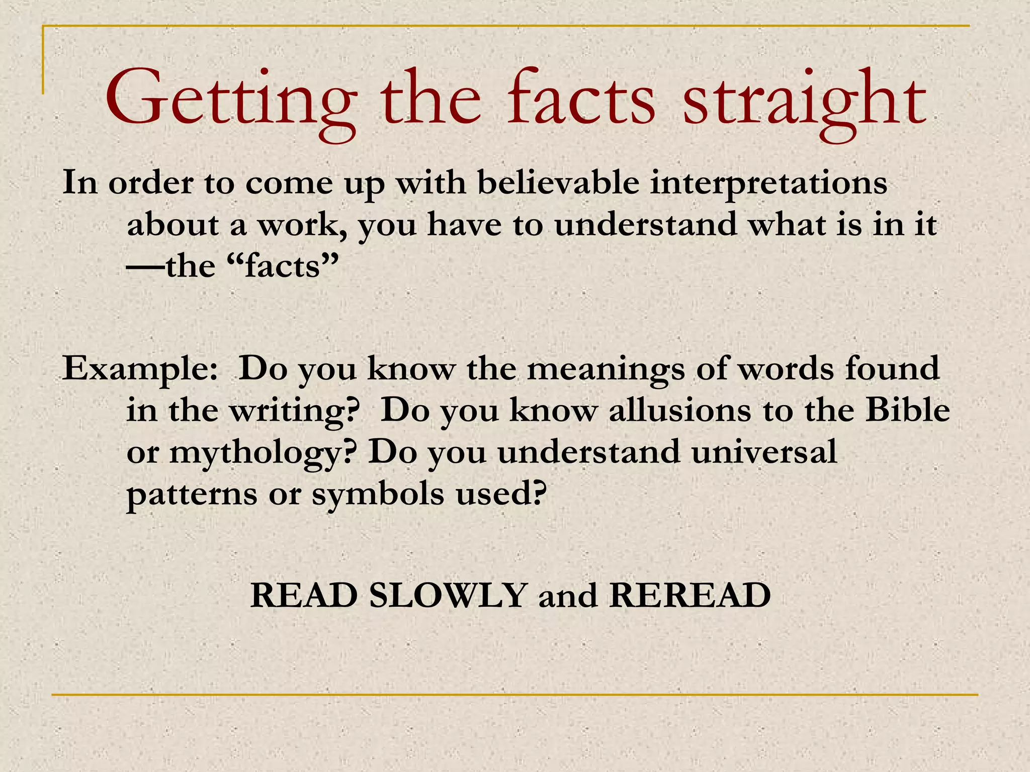 Interpreting and analyzing literature | PPT