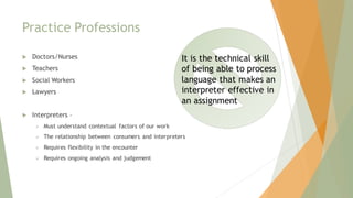 Interpreting is a Practice Profession Improving Professional Performance with Demand-Control ...