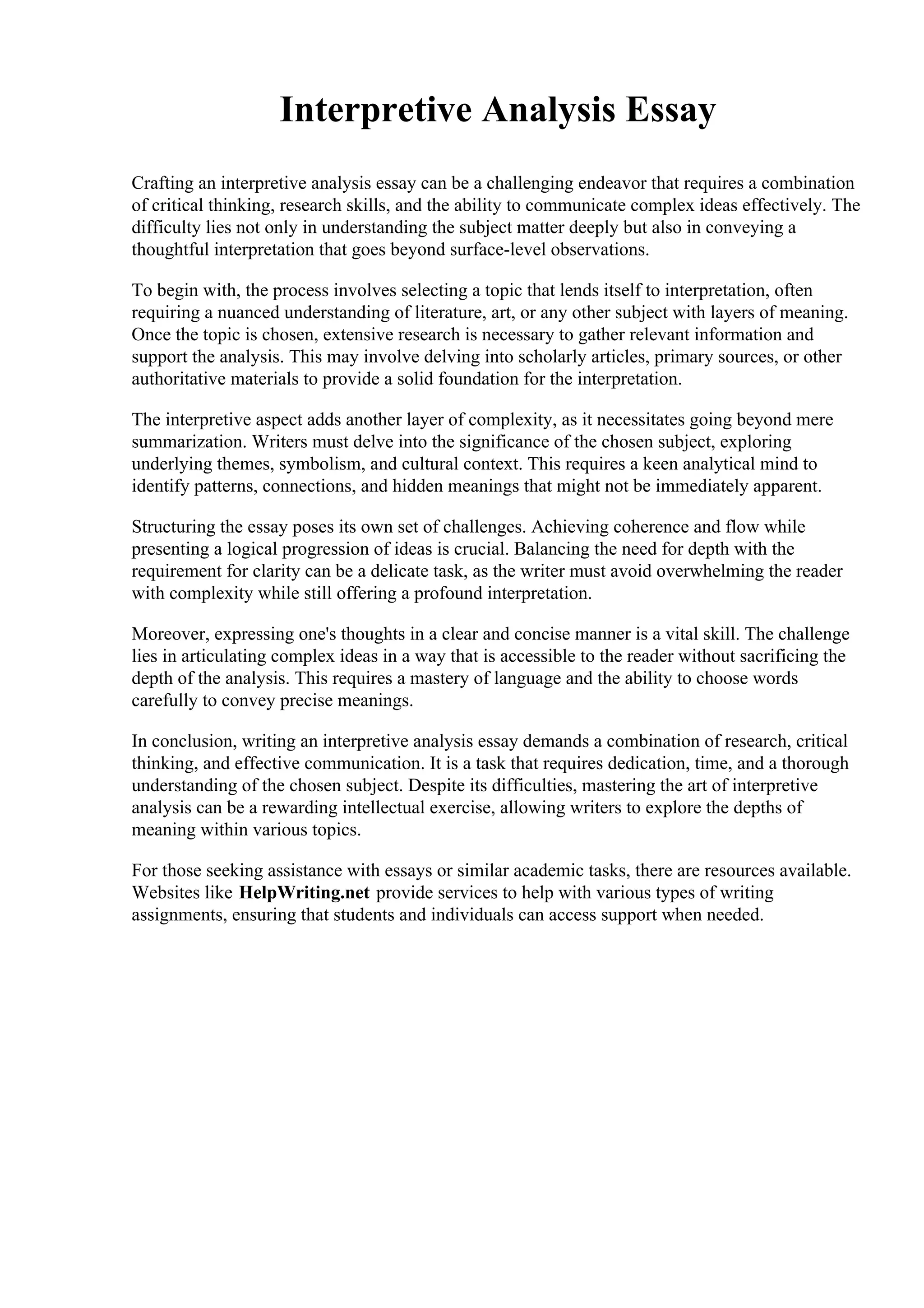 Interpretive Analysis Essay. International Institute for Healthcare ...