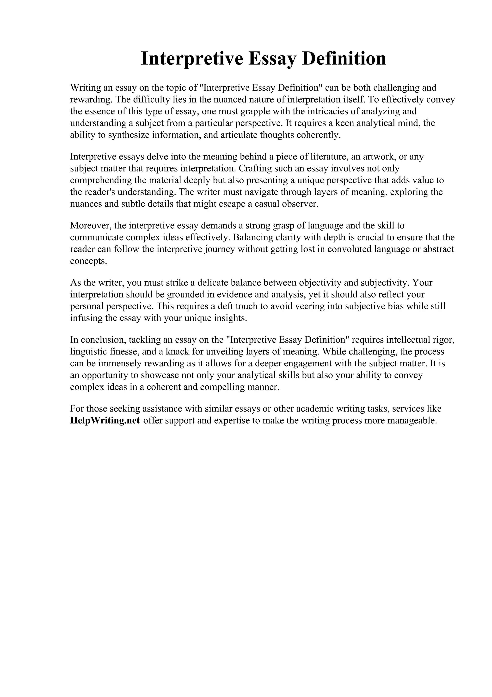 Interpretive Essay Definition. How To Write An Interpretive Essay ...