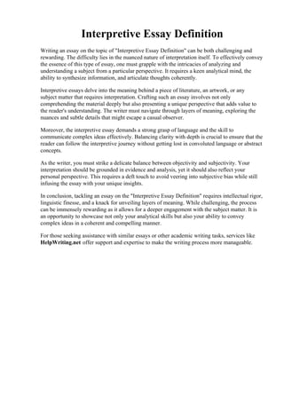 Interpretive Essay Definition. How To Write An Interpretive Essay ...