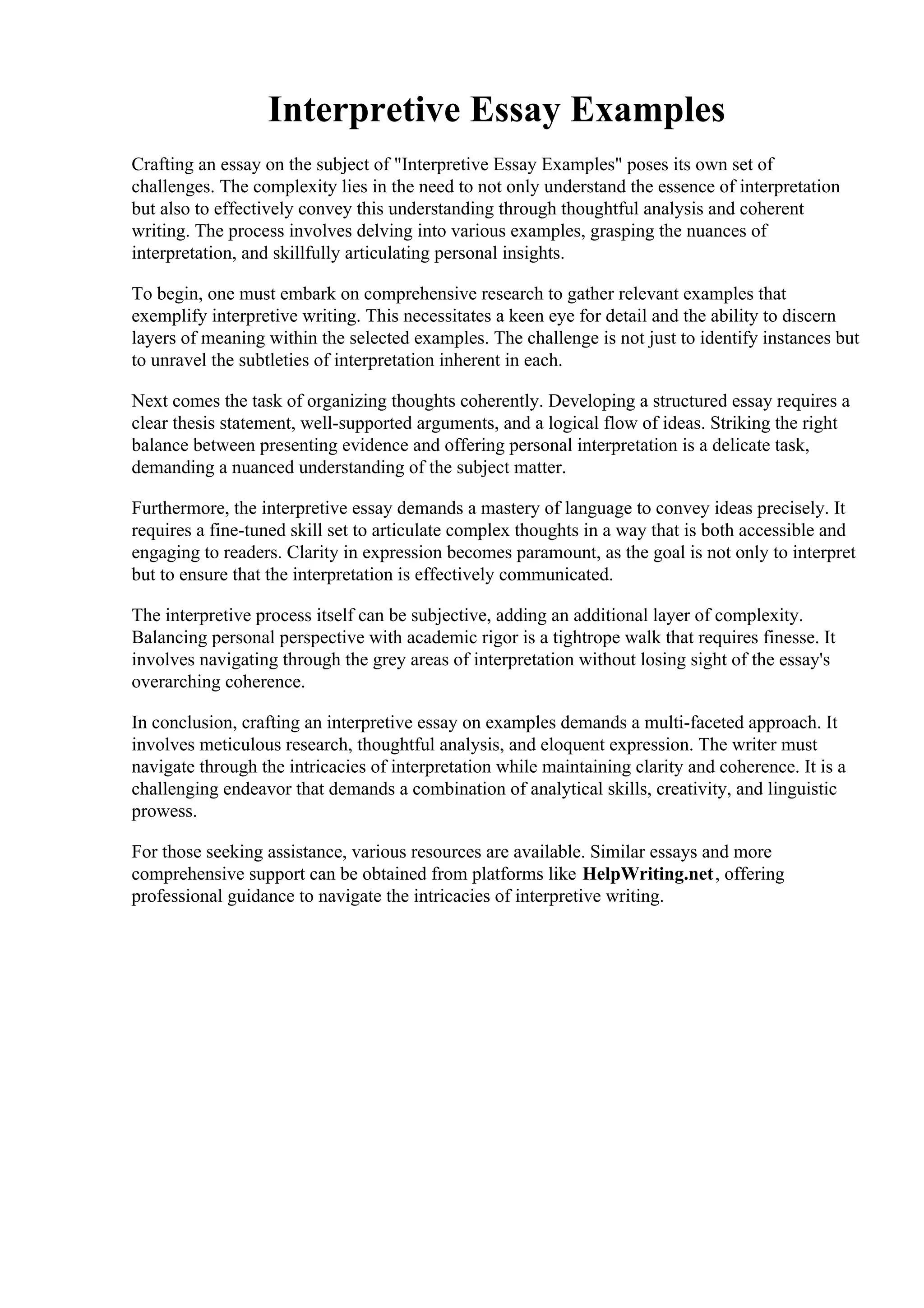 Interpretive Essay Examples | PDF