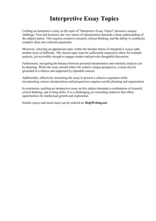 Interpretive Essay Topics | PDF