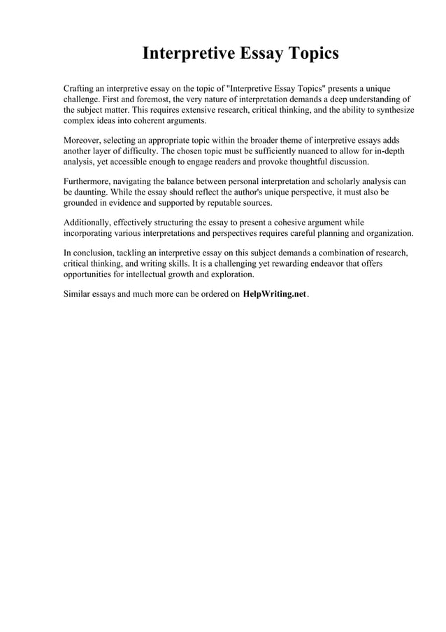 Interpretive Essay Topics | PDF