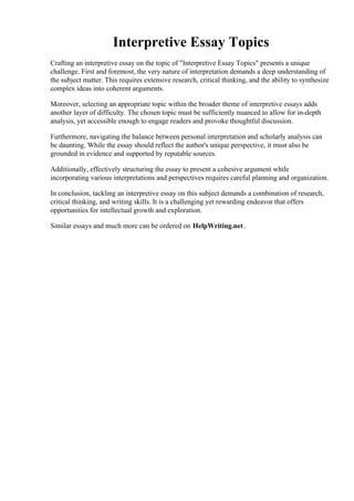 Interpretive Essay Topics. . Outstanding Interpretive Essay Thatsnotus ...