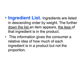 Interpret the reading of food labels and its | PPTX