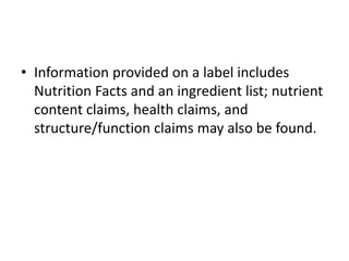 Interpret the reading of food labels and its | PPTX
