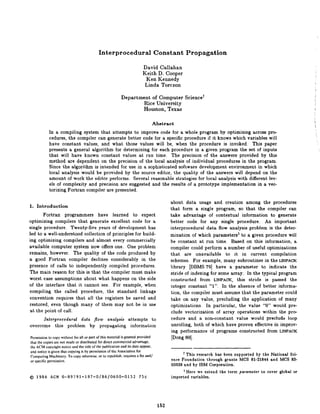 Interprocedural Constant Propagation | PDF