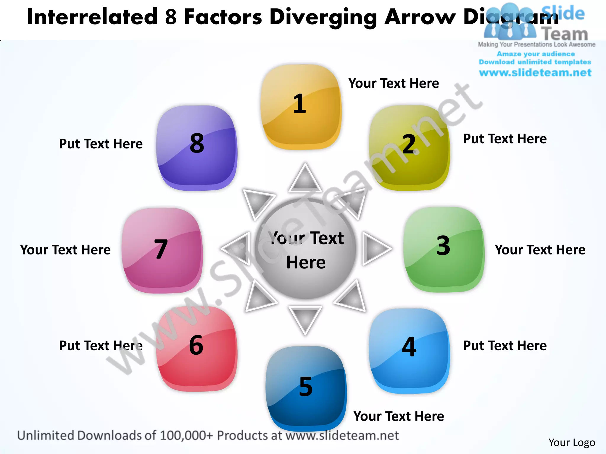 Interrelated 8 factors diverging arrow diagram cycle chart power point ...