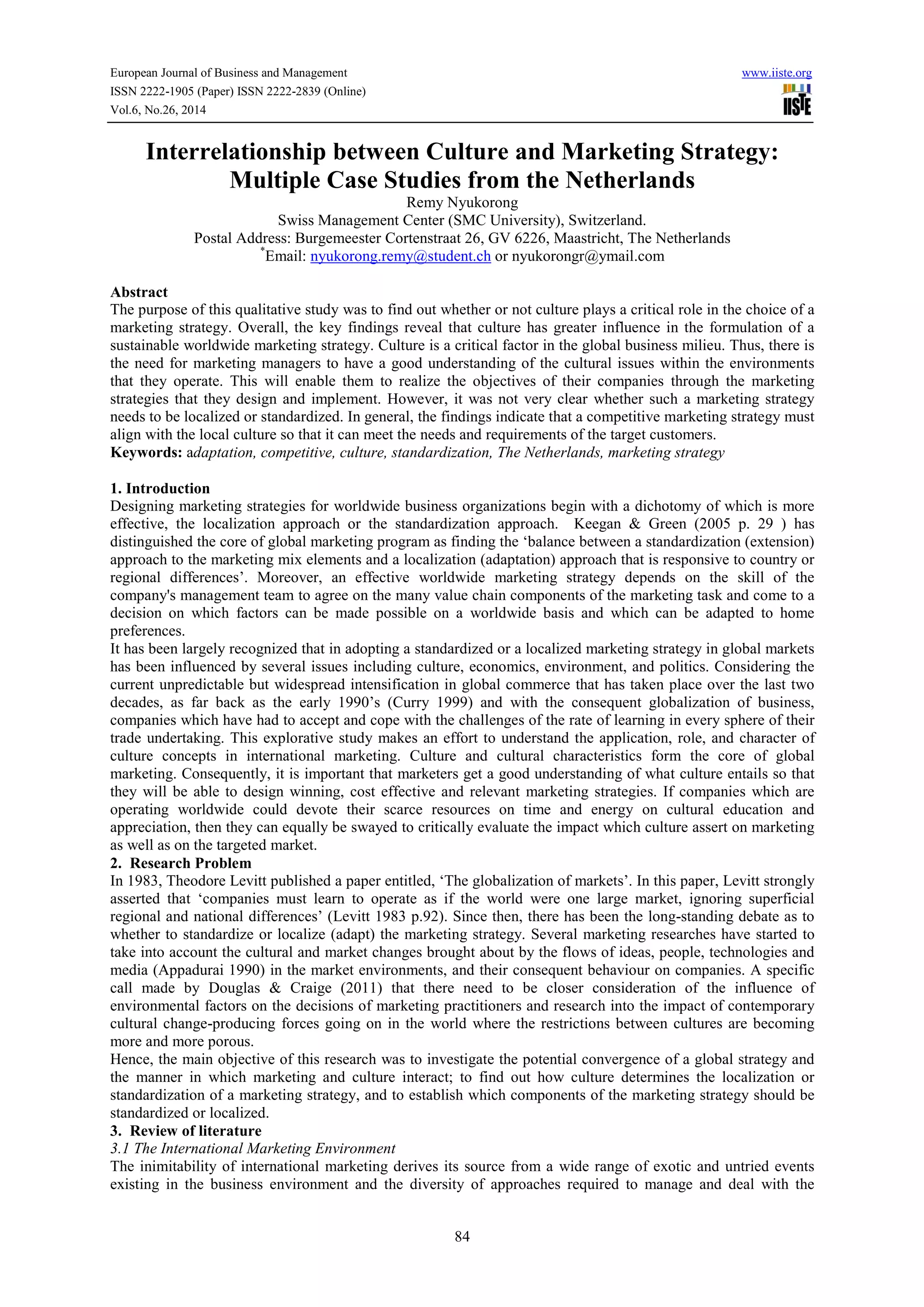 Interrelationship between culture and marketing strategy | PDF