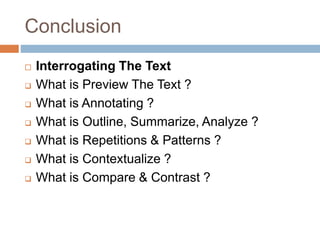 Interrogating the text , Critical thinking | PPTX