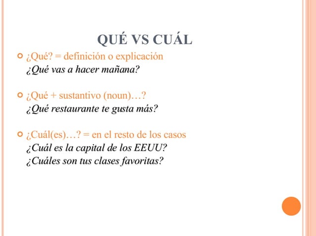 Interrogative Words And Que Vs Cual | PPT