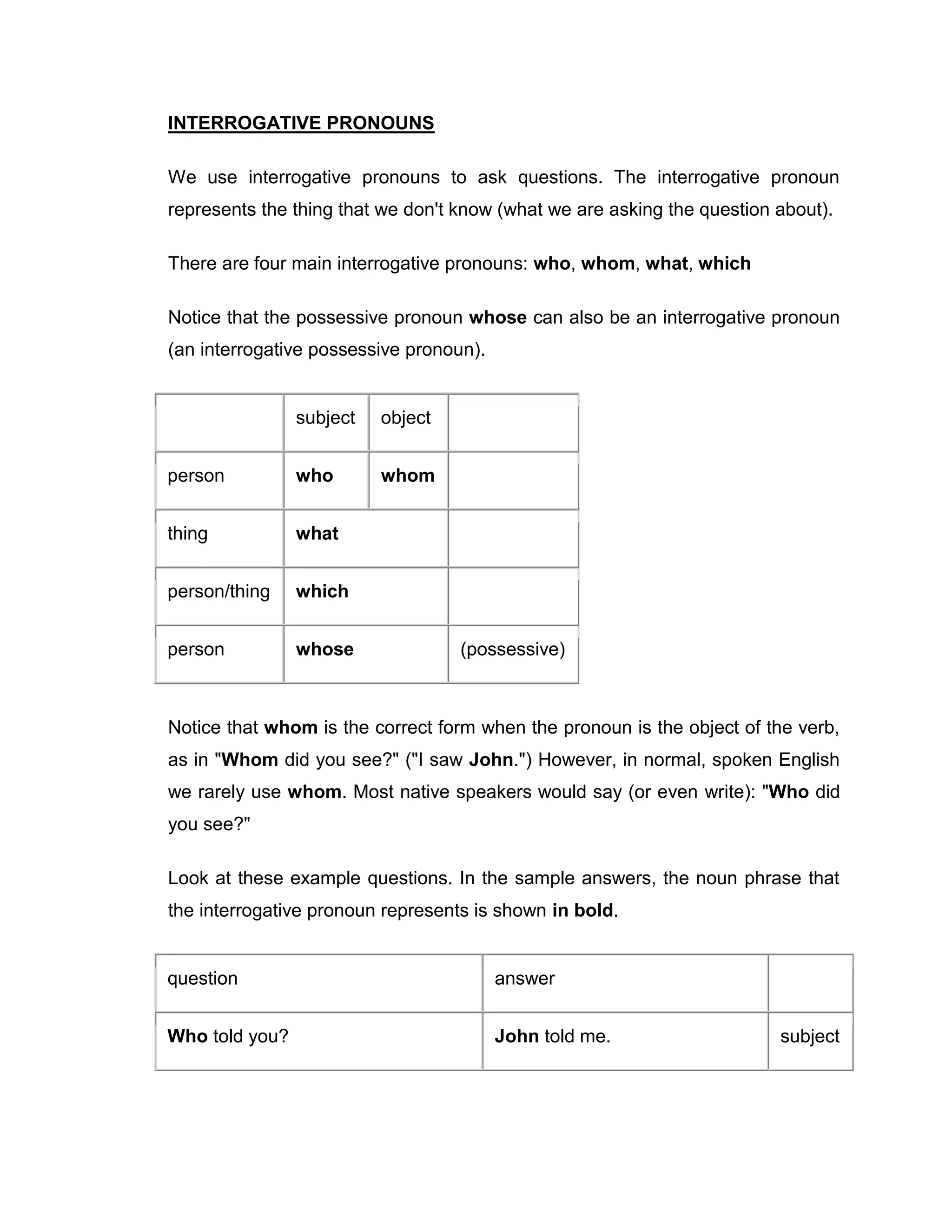 Interrogative pronouns | DOCX