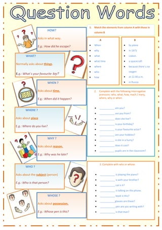 Interrogative Pronouns Worksheets