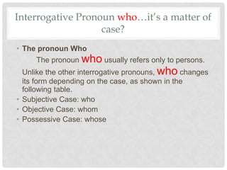 Interrogative Pronouns Chart