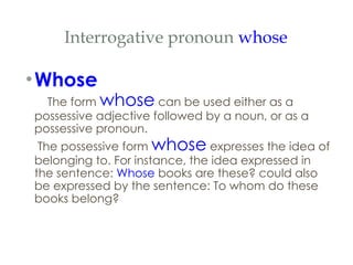 Learning interrogative pronouns in English | PPT