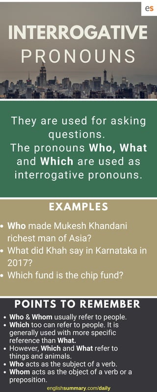 Interrogative Pronouns List in English | PDF