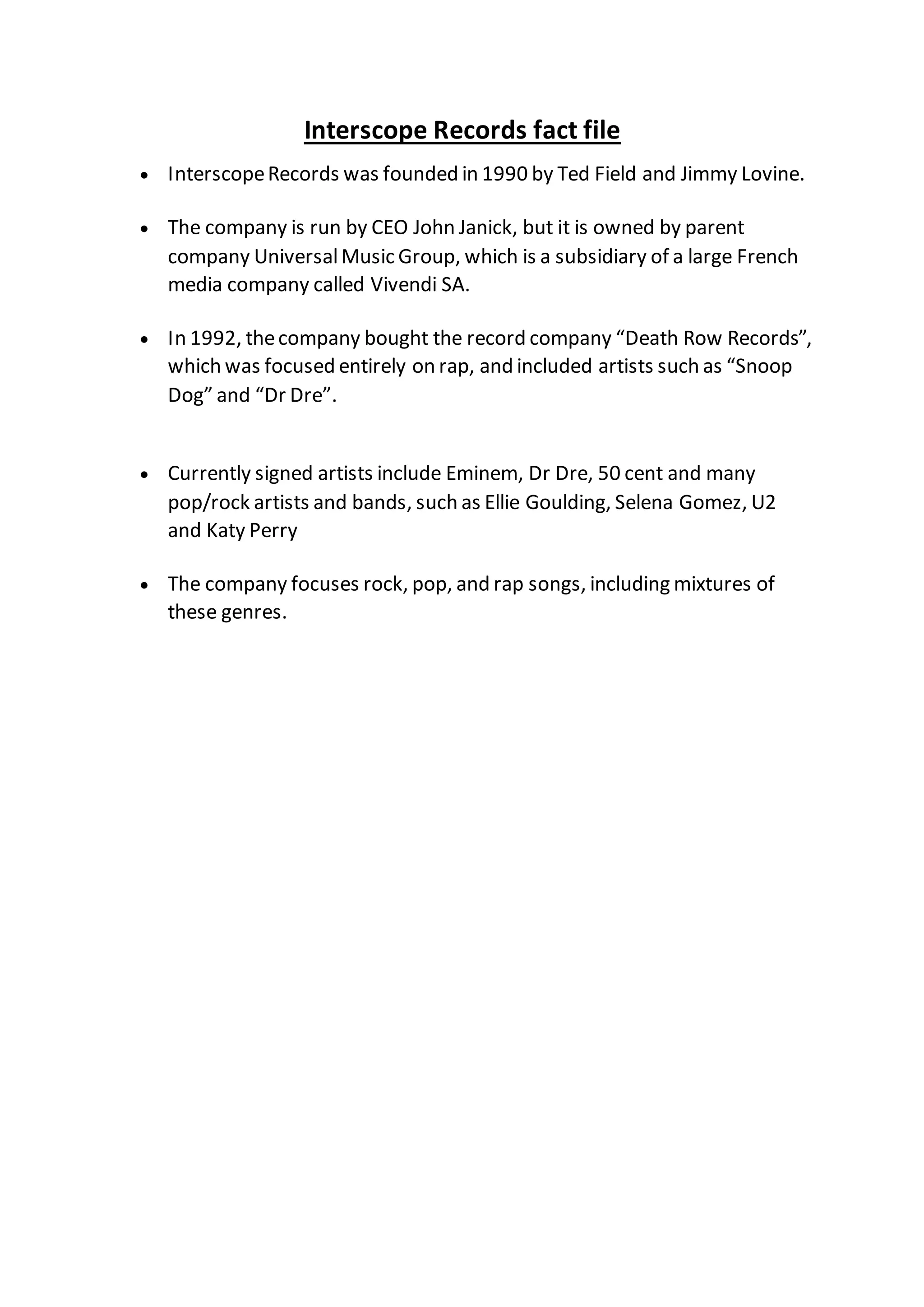 Interscope records fact file | DOCX