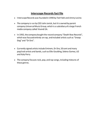 Interscope records fact file | DOCX