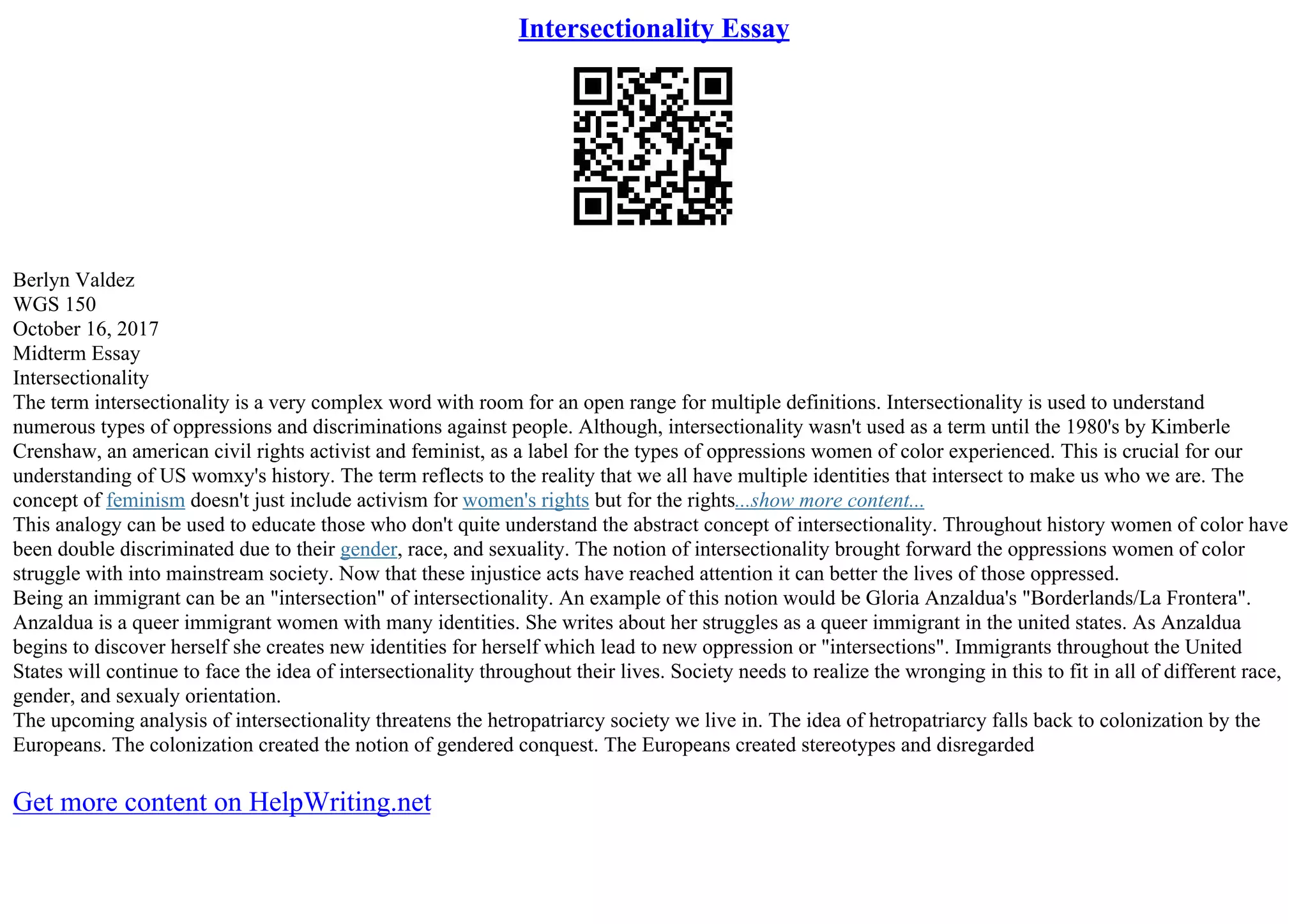 Intersectionality Reflection | PDF