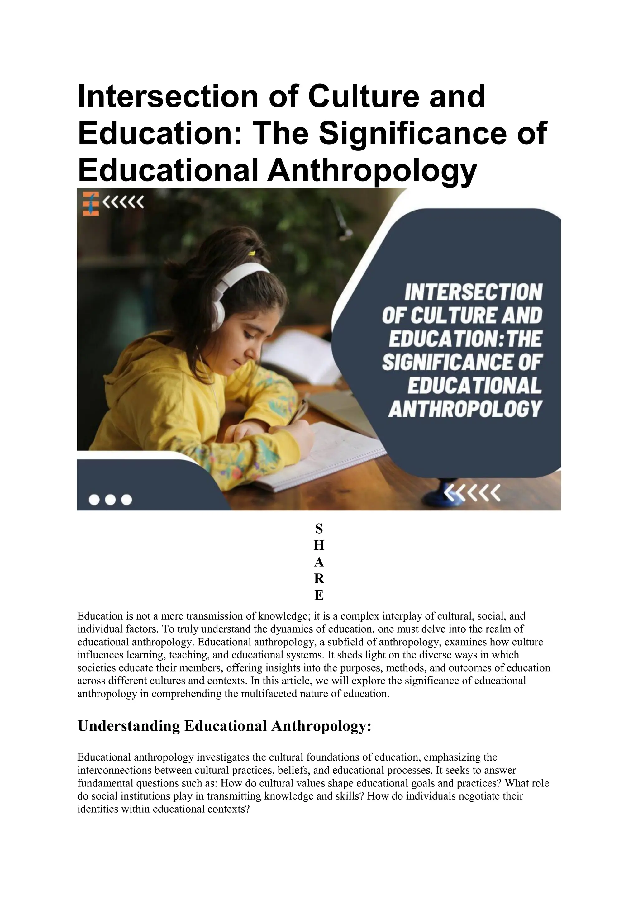 Intersection of Culture and Education: The Significance of Educational ...