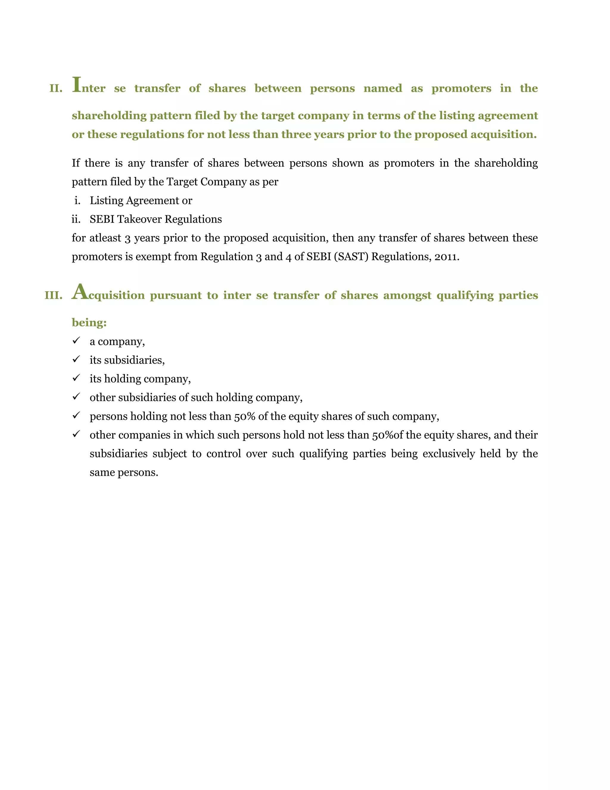 Inter se Transfer of Shares under SEBI (SAST) Regulations, 2011 | DOCX