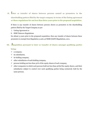 Inter se Transfer of Shares under SEBI (SAST) Regulations, 2011 | DOCX