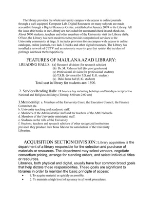 Intership report-maulana azad library | DOC