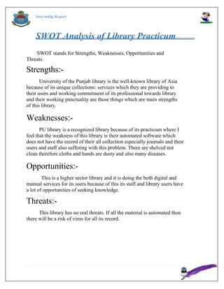 Punjab University Library (Internship Report) 2014 | PDF